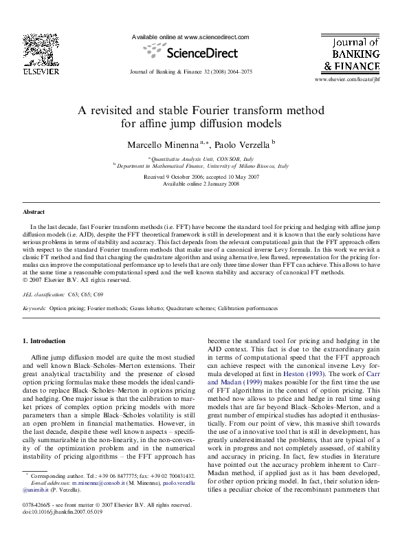 (PDF) A revisited and stable Fourier transform method for affine jump diffusion models