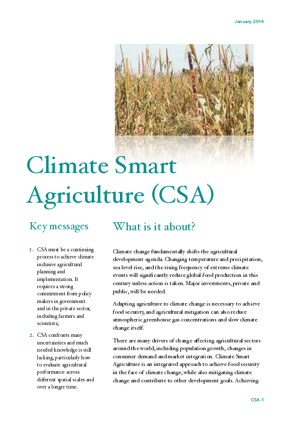 (PDF) Climate smart agriculture (CSA)