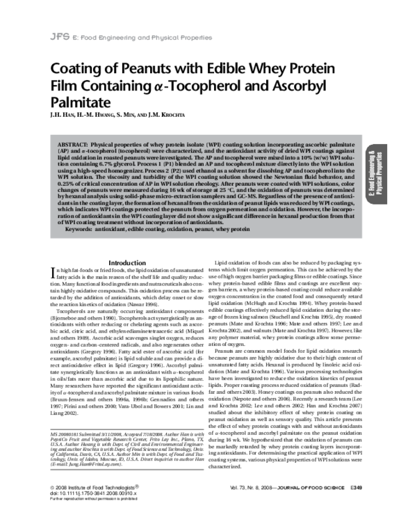 (PDF) Coating of Peanuts with Edible Whey Protein Film Containing α ...