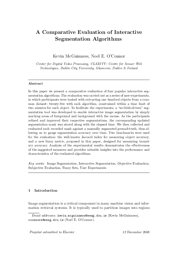 Pdf A Comparative Evaluation Of Interactive Segmentation Algorithms