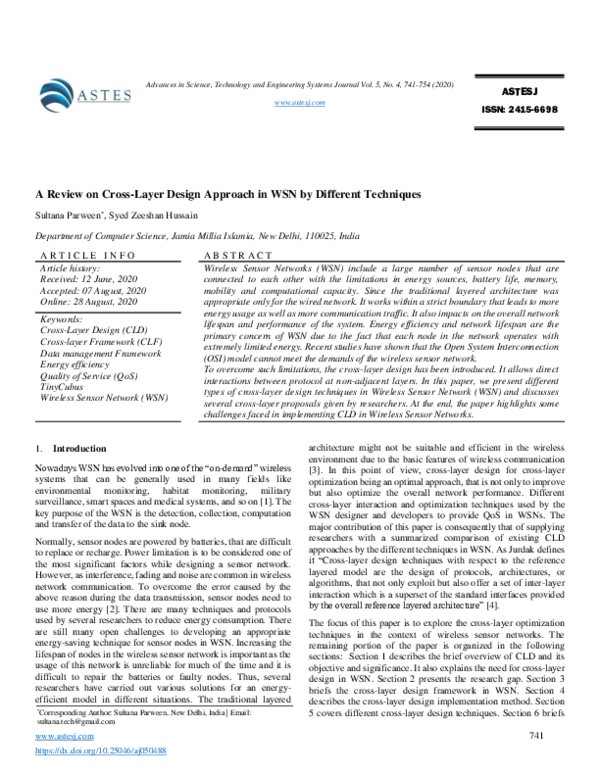 (PDF) A Review on Cross-Layer Design Approach in WSN by Different Techniques | Sultana Parween ...