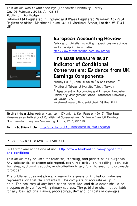 (PDF) The Basu Measure as an Indicator of Conditional Conservatism ...