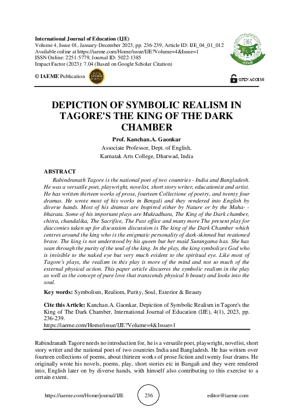(PDF) DEPICTION OF SYMBOLIC REALISM IN TAGORE'S THE KING OF THE DARK ...