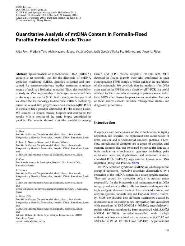 (PDF) Quantitative Analysis of mtDNA Content in Formalin-Fixed Paraffin ...