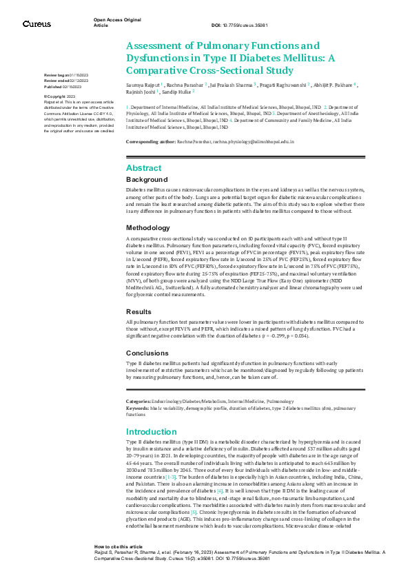 (PDF) Assessment of Pulmonary Functions and Dysfunctions in Type II ...