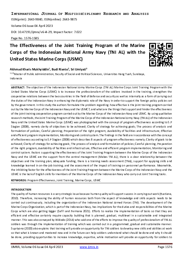 (PDF) The Effectiveness of the Joint Training Program of the Marine ...