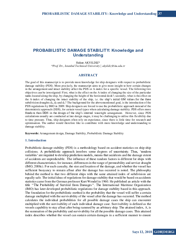 (PDF) PROBABILISTIC DAMAGE STABILITY: Knowledge and Understanding