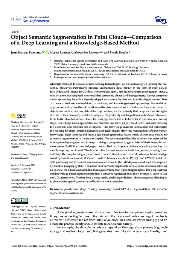 Pdf Object Semantic Segmentation In Point Clouds—comparison Of A Deep Learning And A Knowledge
