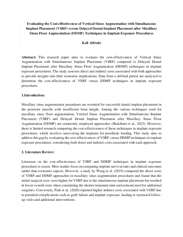 (PDF) Evaluating the Cost-effectiveness of Vertical Sinus Augmentation ...