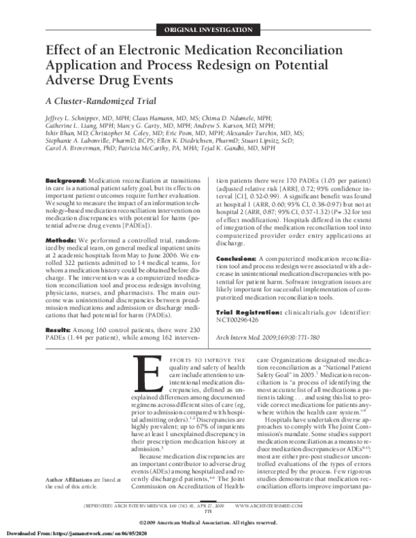 (PDF) Effect of an Electronic Medication Reconciliation Application and ...
