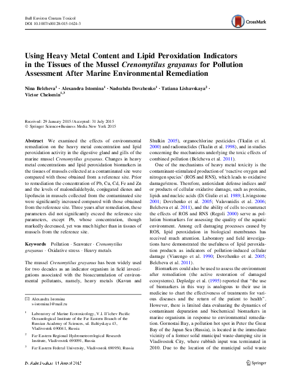 (PDF) Using Heavy Metal Content and Lipid Peroxidation Indicators in ...