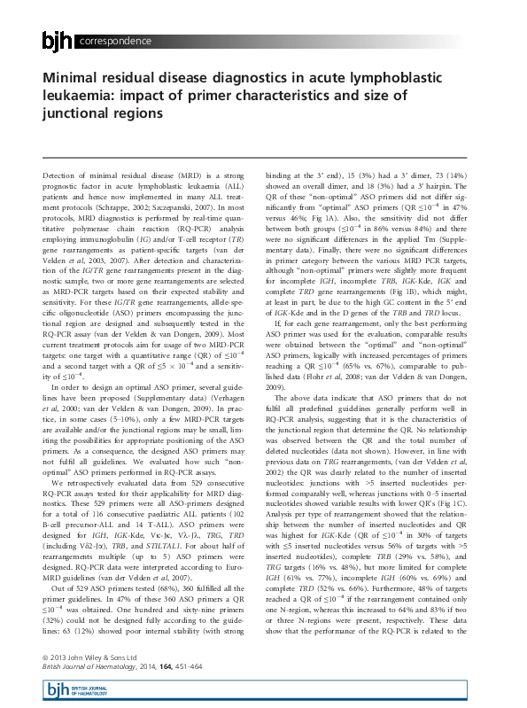 (PDF) Minimal residual disease diagnostics in acute lymphoblastic ...