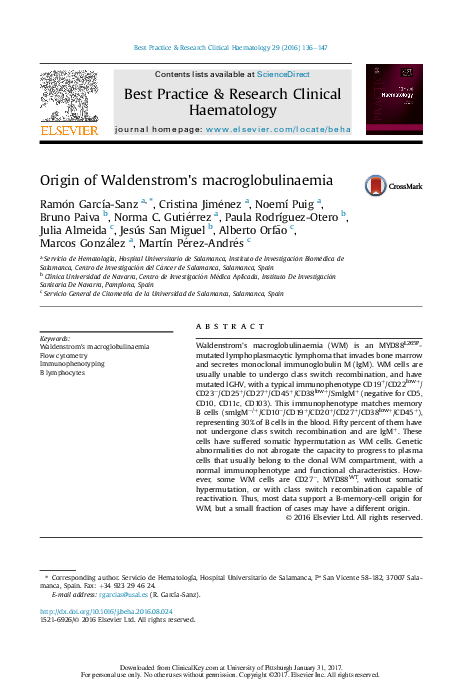 (PDF) Origin of Waldenstrom's macroglobulinaemia