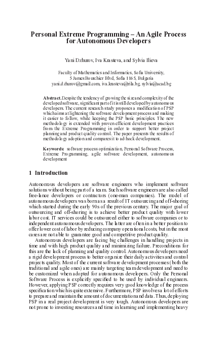 (PDF) Personal Extreme Programming – An Agile Process for Autonomous Developers
