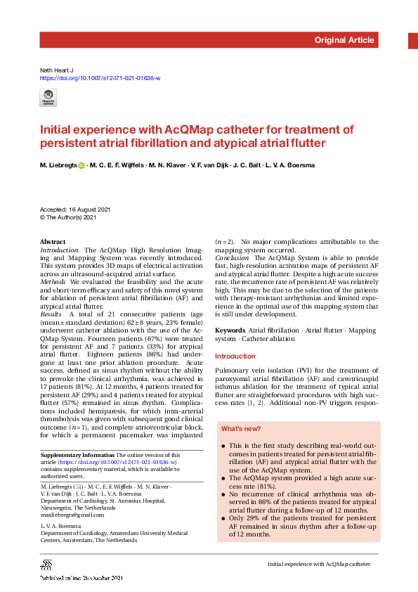 (PDF) Initial experience with AcQMap catheter for treatment of ...