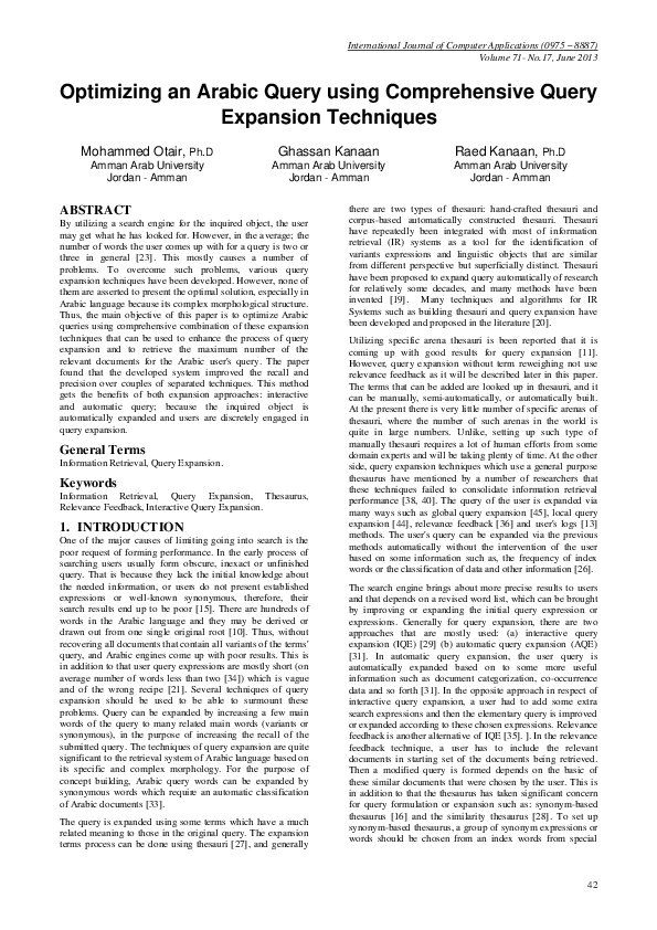 (PDF) Optimizing an Arabic Query using Comprehensive Query Expansion Techniques