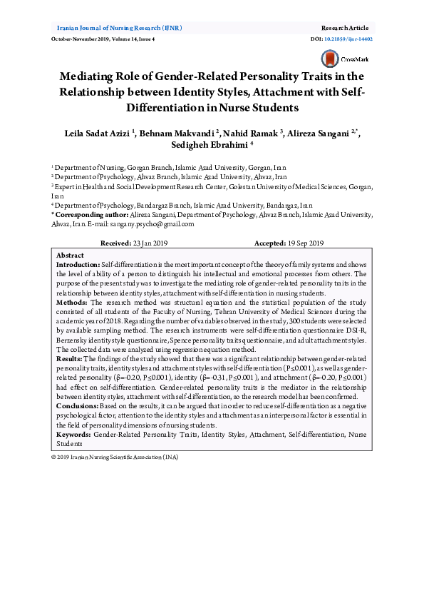 (PDF) Mediating role of gender-related personality traits in the relationship between identity ...