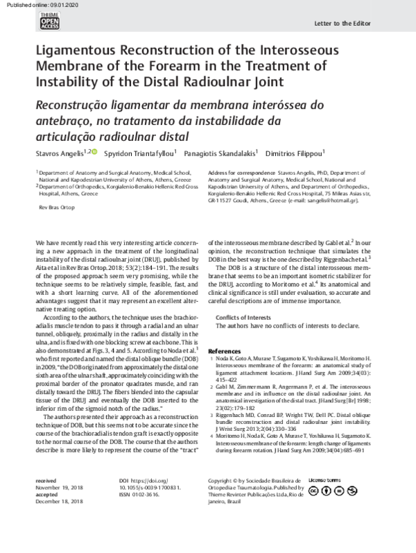 (PDF) Reconstrução ligamentar da membrana interóssea do antebraço, no ...