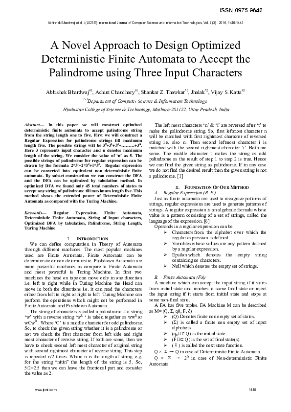 (PDF) A Novel Approach to Design Optimized Deterministic Finite Automata to Accept the ...