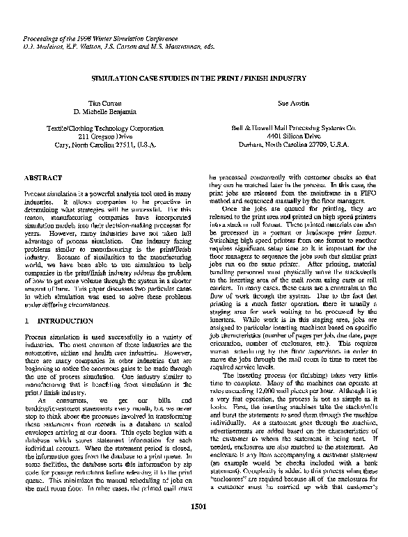(PDF) Simulation case studies in the print/finish industry