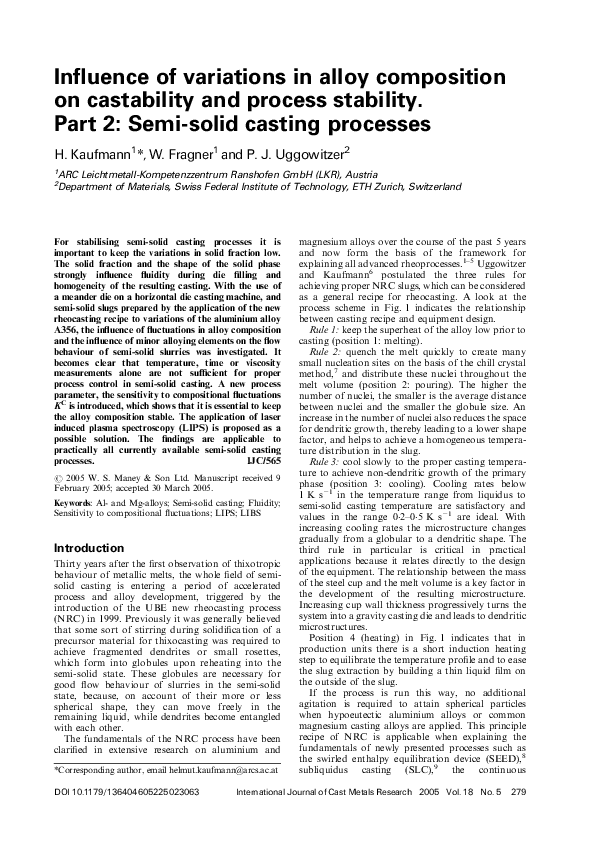 (PDF) Influence of variations in alloy composition on castability and ...