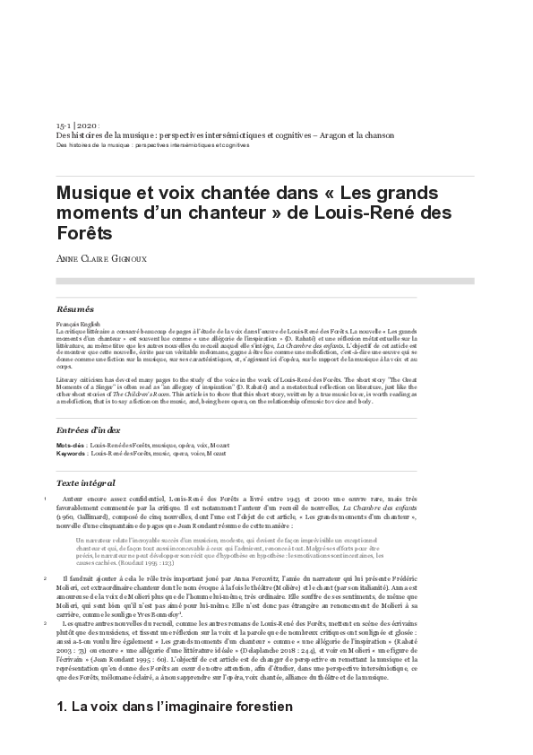 (PDF) Musique et voix chantée dans « Les grands moments d’un chanteur ...