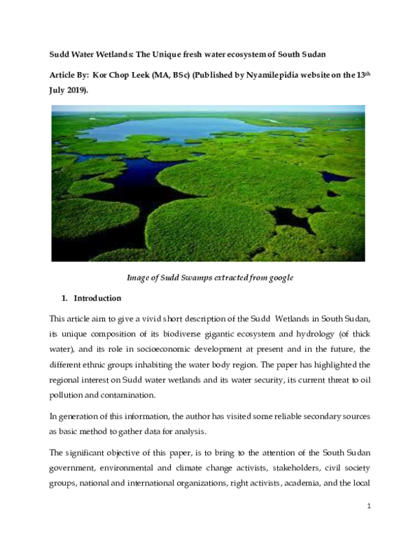 (PDF) Sudd Water Wetlands: The Unique fresh water ecosystem of South ...