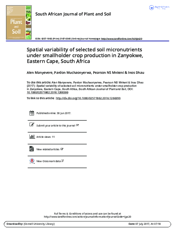 (PDF) Soil Micronutrient Variability in Smallholder Crops, Zanyokwe