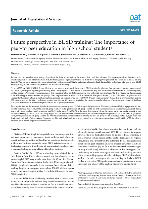 (PDF) Future perspective in BLSD training: The importance of peer-to peer education in high ...