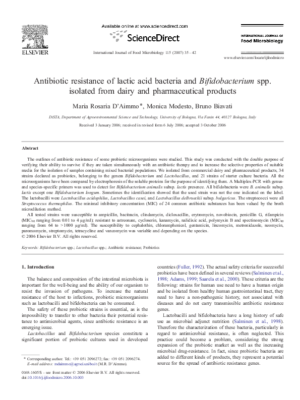 (PDF) Antibiotic resistance of lactic acid bacteria and Bifidobacterium spp. isolated from dairy ...