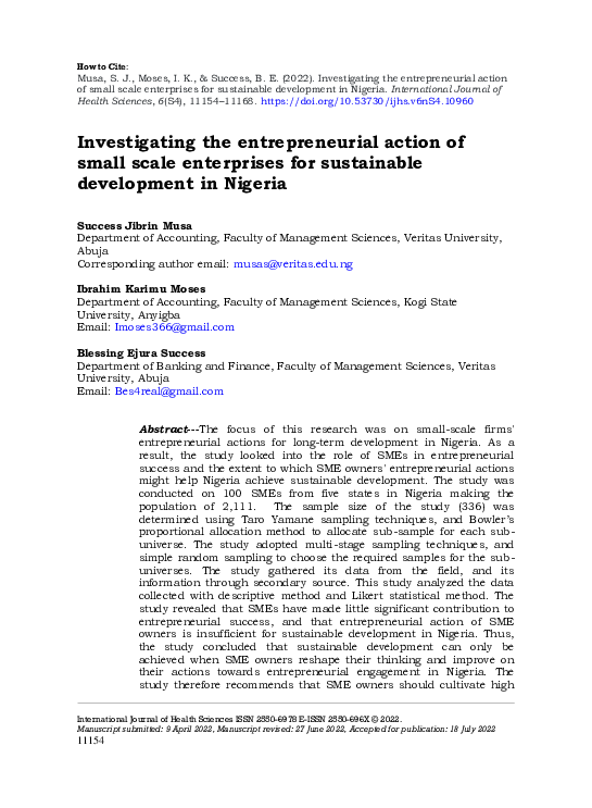 (PDF) Investigating the entrepreneurial action of small scale ...