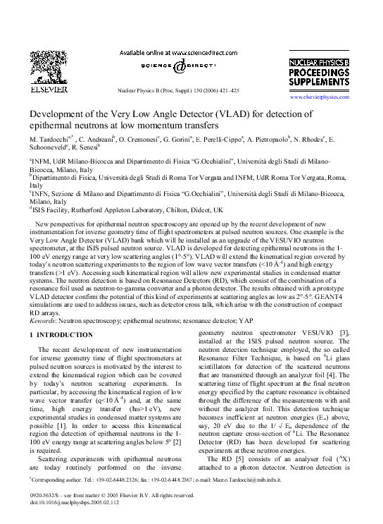 (PDF) Development of the Very Low Angle Detector (VLAD) for detection of epithermal neutrons at ...
