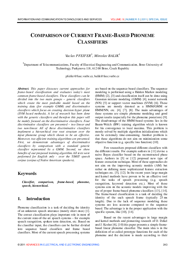 (PDF) Comparison of Current Frame-Based Phoneme Classifiers | Miroslav ...