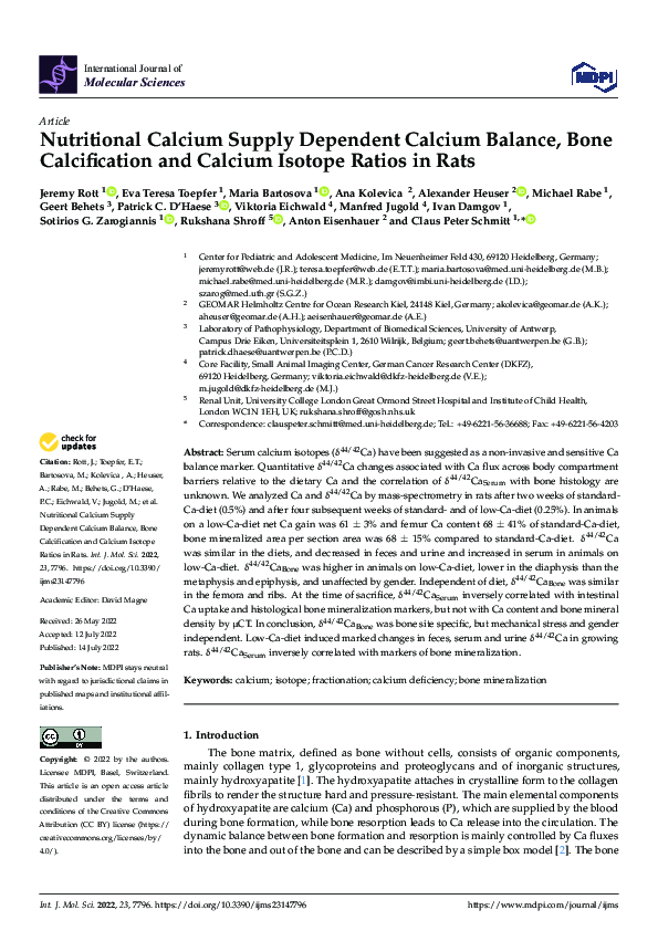 (PDF) Nutritional Calcium Supply Dependent Calcium Balance, Bone ...