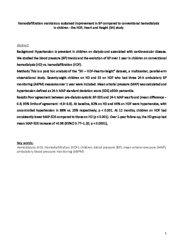 (PDF) Hemodiafiltration maintains a sustained improvement in blood ...