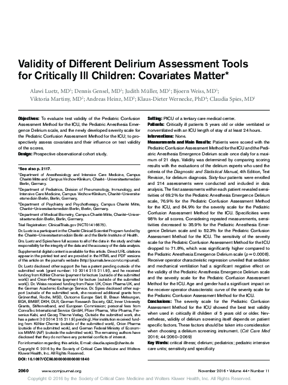 (PDF) Validity of Different Delirium Assessment Tools for Critically ...