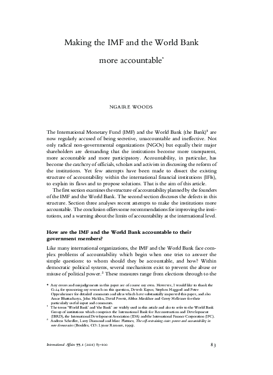 (PDF) Making the IMF and the World Bank more Accountable*