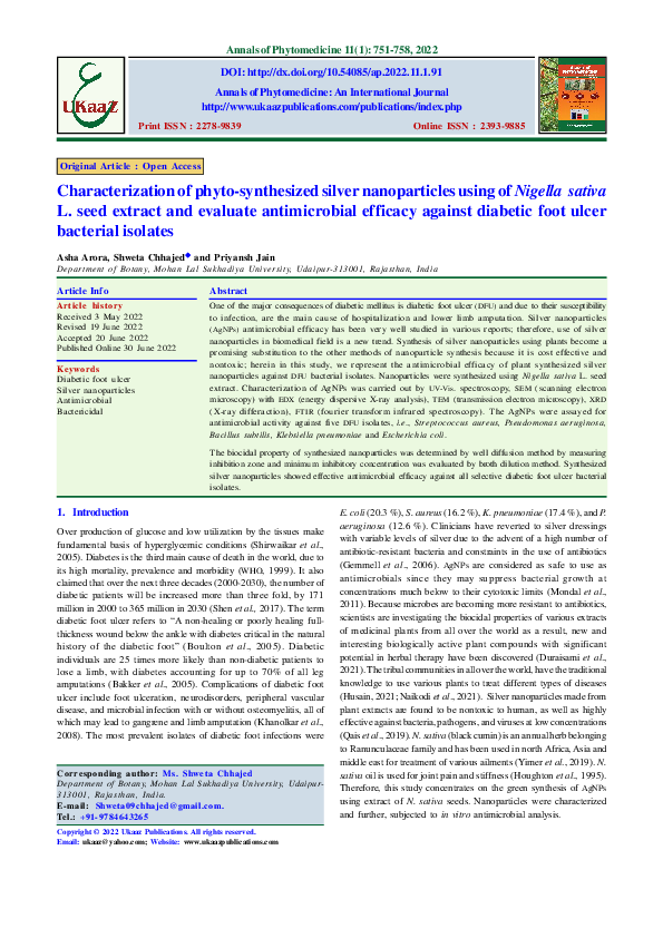 (PDF) Characterization of phyto-synthesized silver nanoparticles using of Nigella sativa L. seed ...