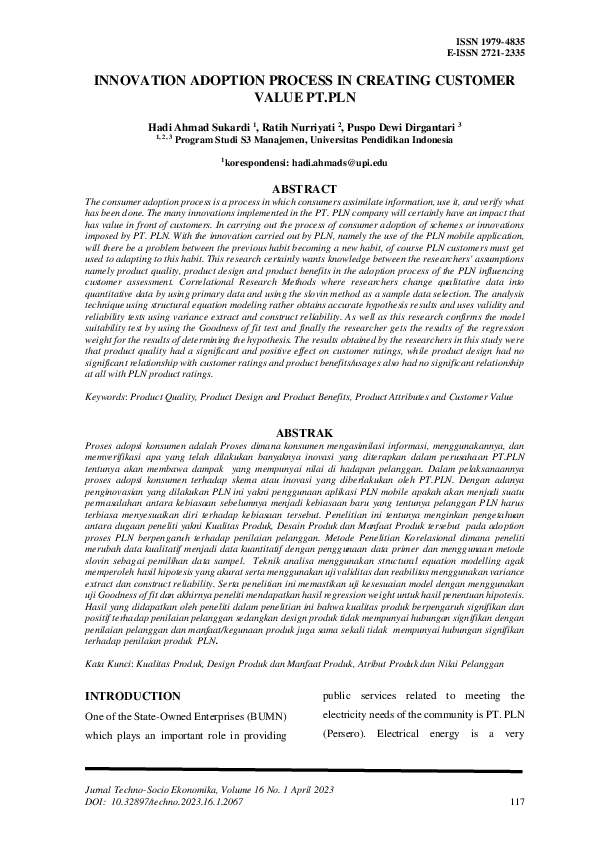 (PDF) Innovation Adoption Process in Creating Customer Value PT.PLN ...