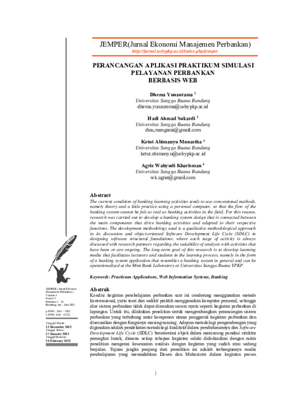 (PDF) Perancangan Aplikasi Praktikum Simulasi Pelayanan Perbankan Berbasis Web