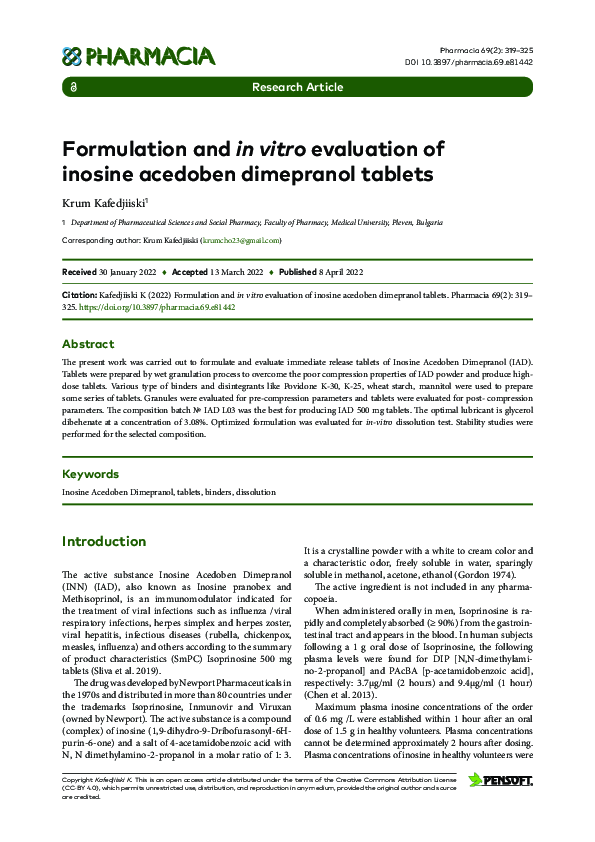 (PDF) Formulation and in vitro evaluation of inosine acedoben ...