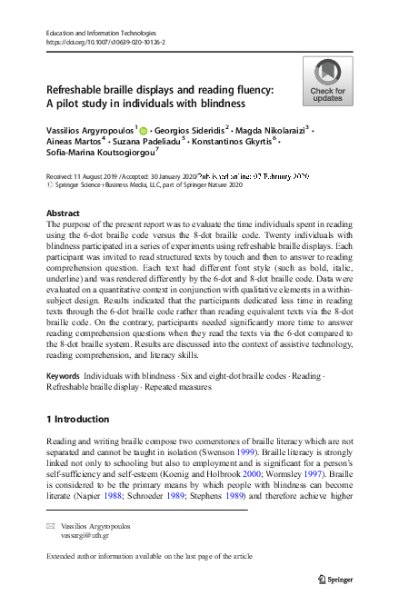 (PDF) Refreshable braille displays and reading fluency: A pilot study ...