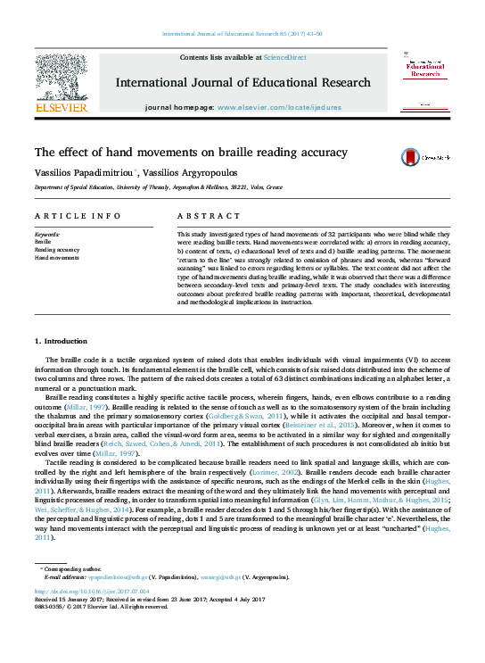 (PDF) The effect of hand movements on braille reading accuracy