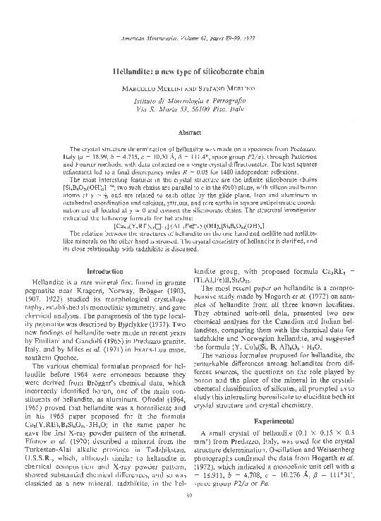 (PDF) Hellandite; a new type of silicoborate chain