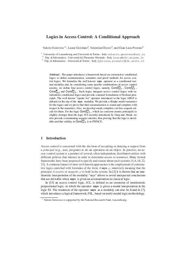 (PDF) Logics in access control: a conditional approach