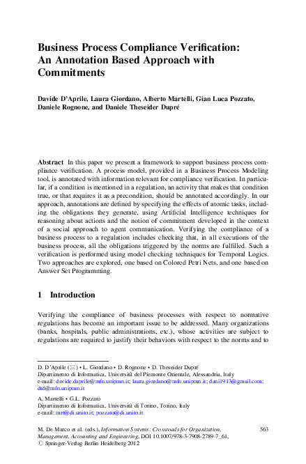 (PDF) Business Process Compliance Verification: An Annotation Based Approach with Commitments
