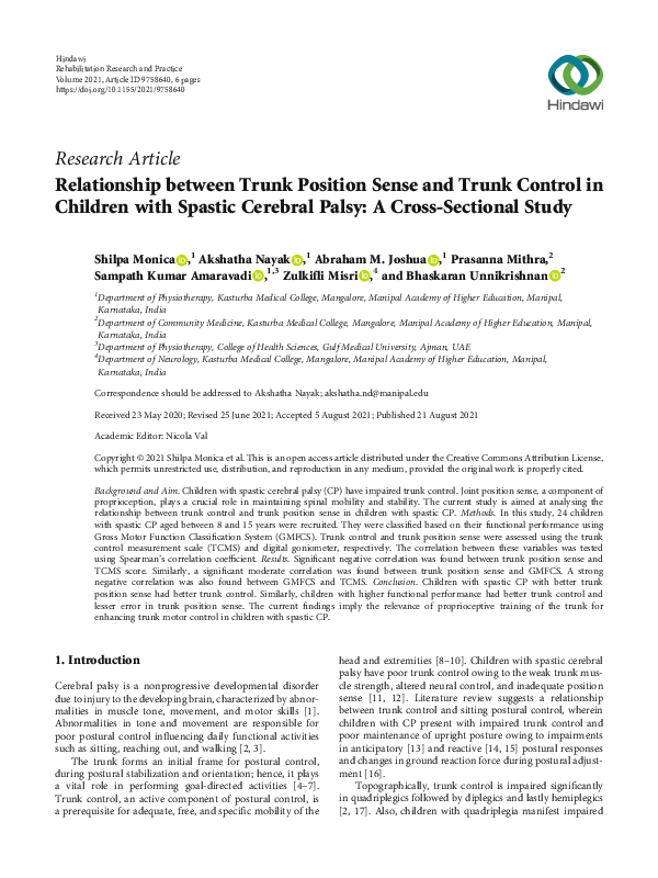 (PDF) Relationship between Trunk Position Sense and Trunk Control in ...