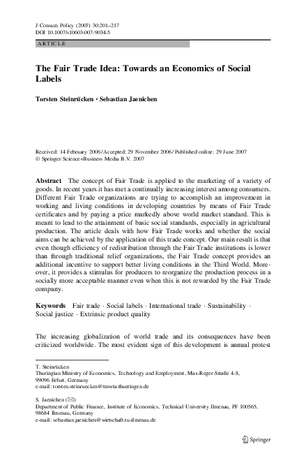(PDF) The Fair Trade Idea: Towards an Economics of Social Labels