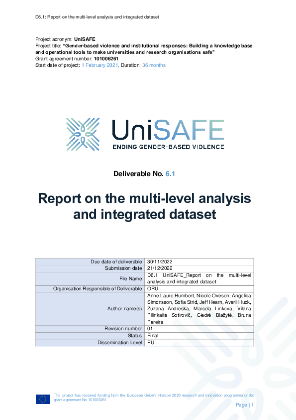 (PDF) UniSAFE D6.1: Report on the multi-level analysis and integrated dataset