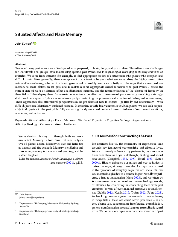 (PDF) Situated Affects and Place Memory